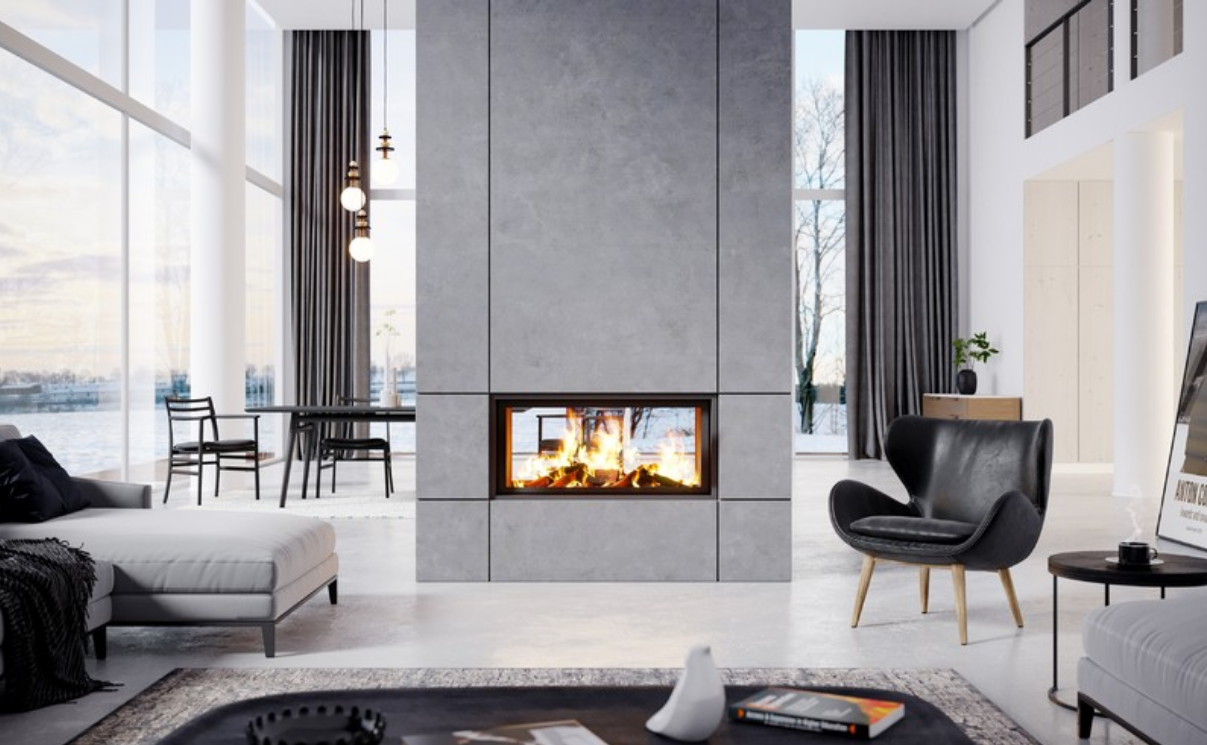 Alliance Feu Design - Foyer à bois TECHNIKA RECTO-VERSO - TOTEM